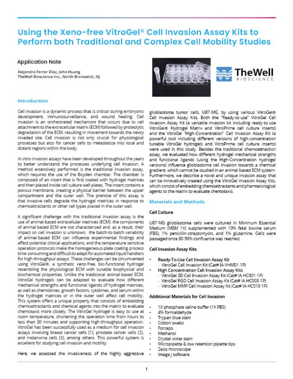 Using the Xeno-free VitroGel® Cell Invasion Assay Kits to Perform both ...