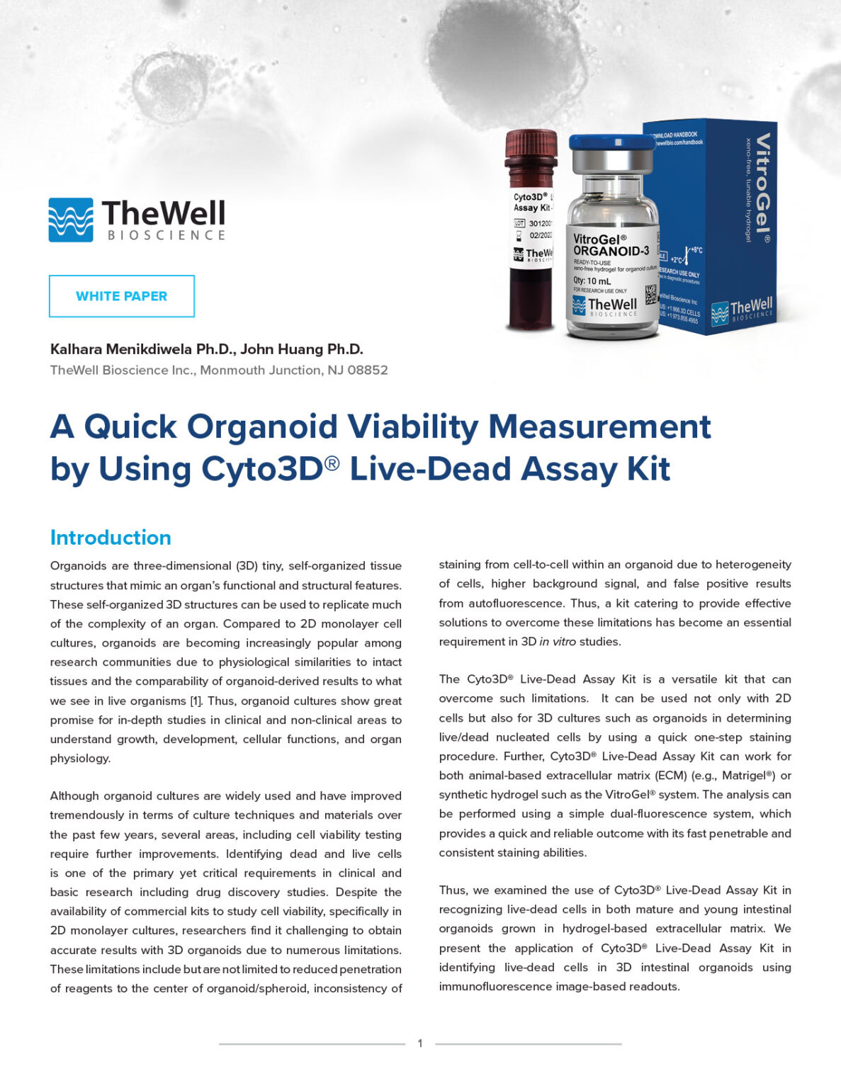 A Quick Organoid Viability Using Cyto3D® Live-Dead Assay Kit