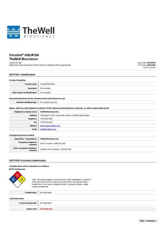 RocketCell™ 3D NSC Xeno-Free Complete Growth Kit_MSDS | TheWell Bioscience